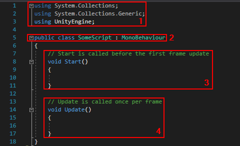 Структура сценария Unity C# по умолчанию