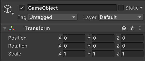 Компонент Unity Transform в представлении инспектора.