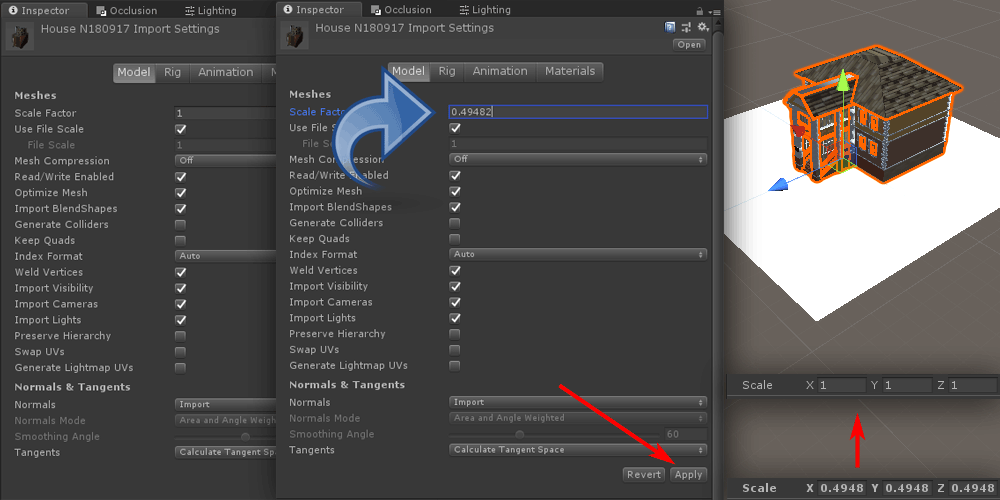 Настройки масштабного коэффициента Unity 3D